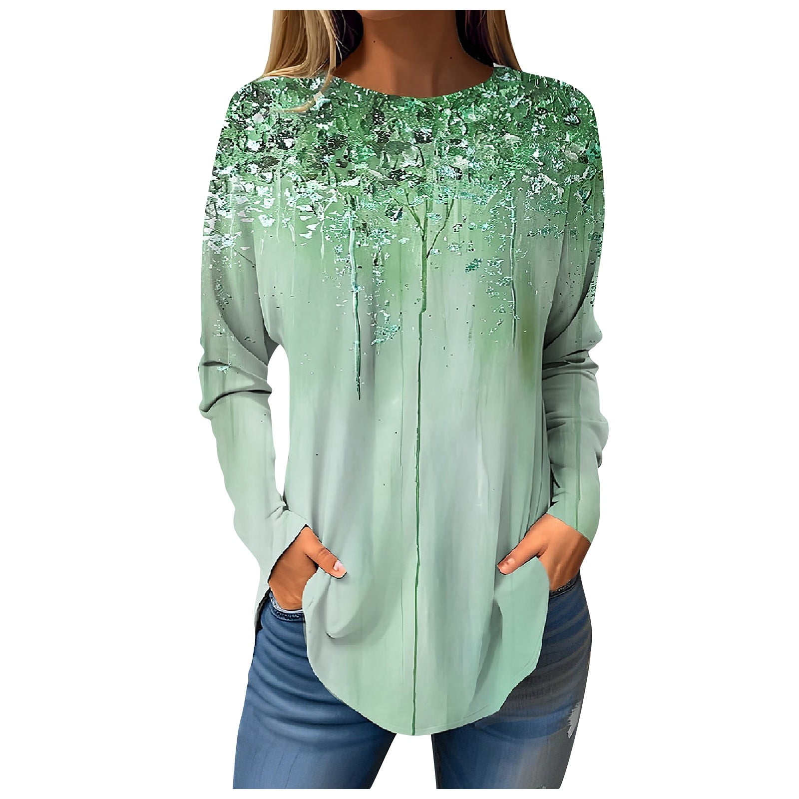 Susanny Workout Shirts for Women Graphic Floral Long Sleeve Green ...