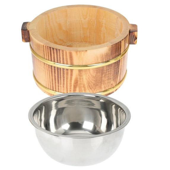 Sushi Barrel Stainless Steel Mixing Bowls Rice Server Bucket Wood ...