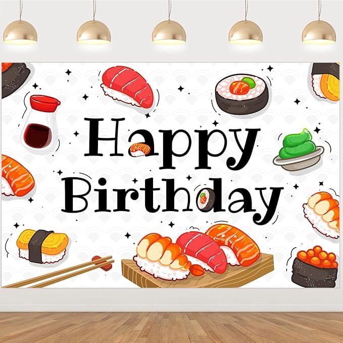 Sushi Birthday Decoration 5 * 3 ft Sushi Birthday Backdrop Banner ...