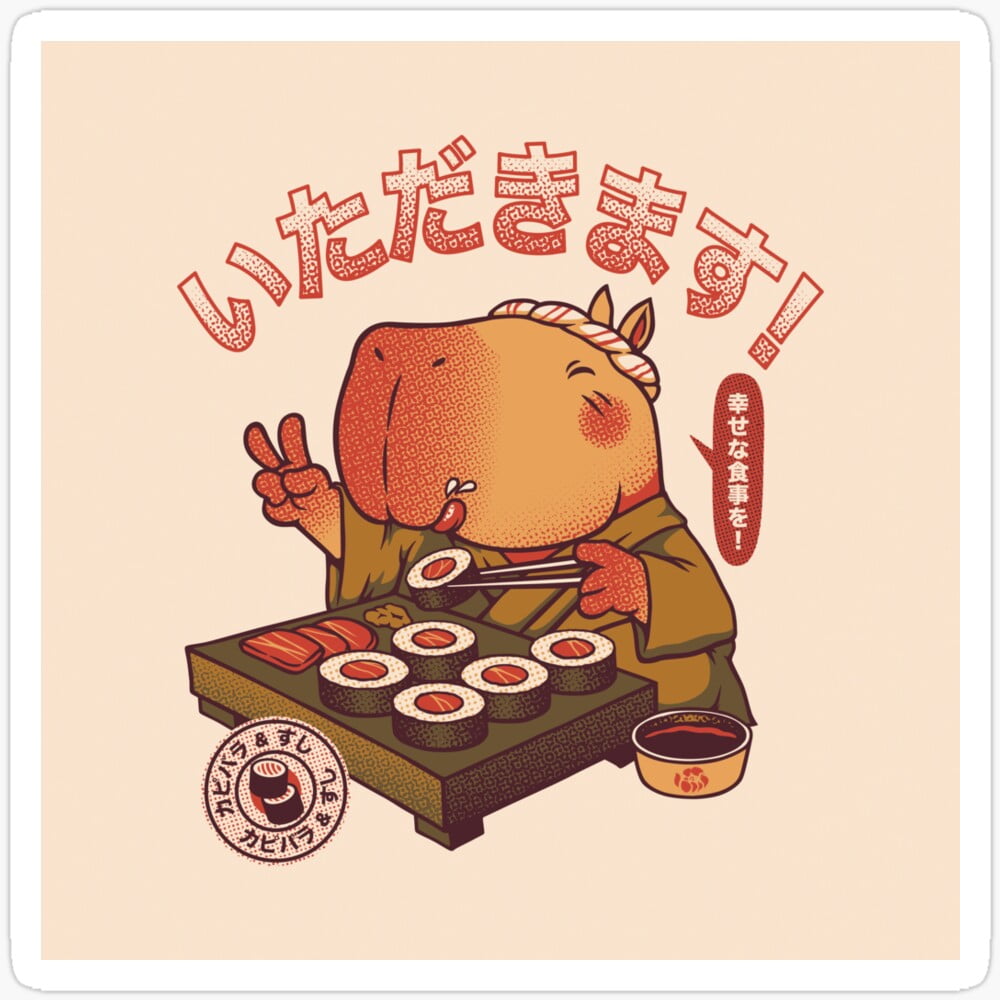 Sushi Chef Cute Capybara Sticker Phone Decal Water Bottle Stickers Car ...