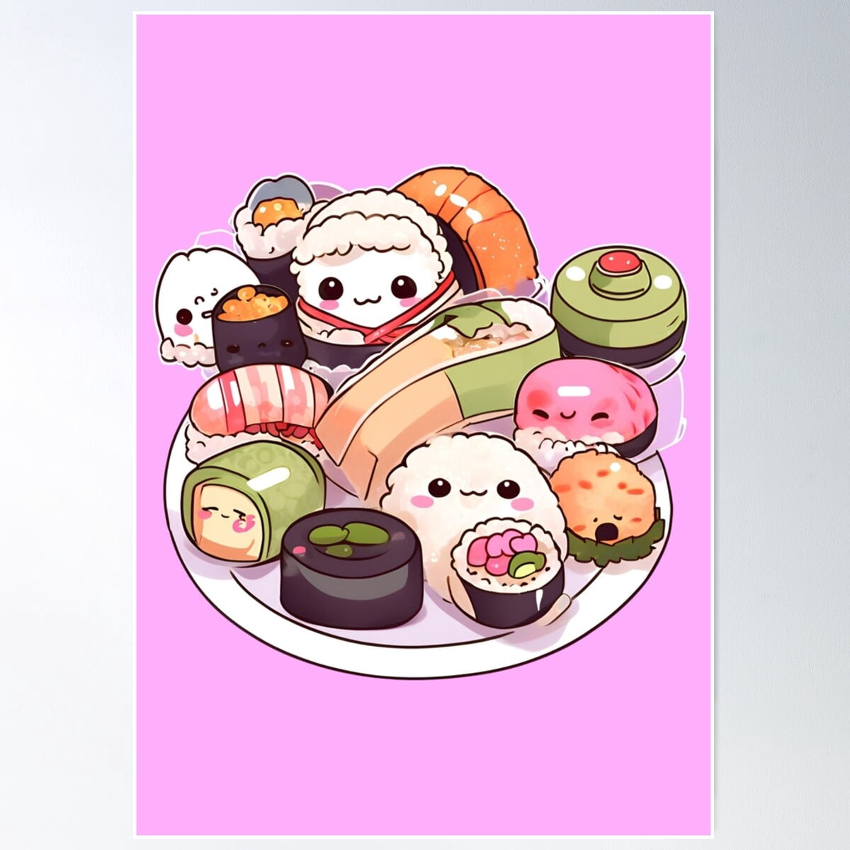 Sushi Chibi Japanese Food Poster Wall Art, Modern Wall Decor For Living ...