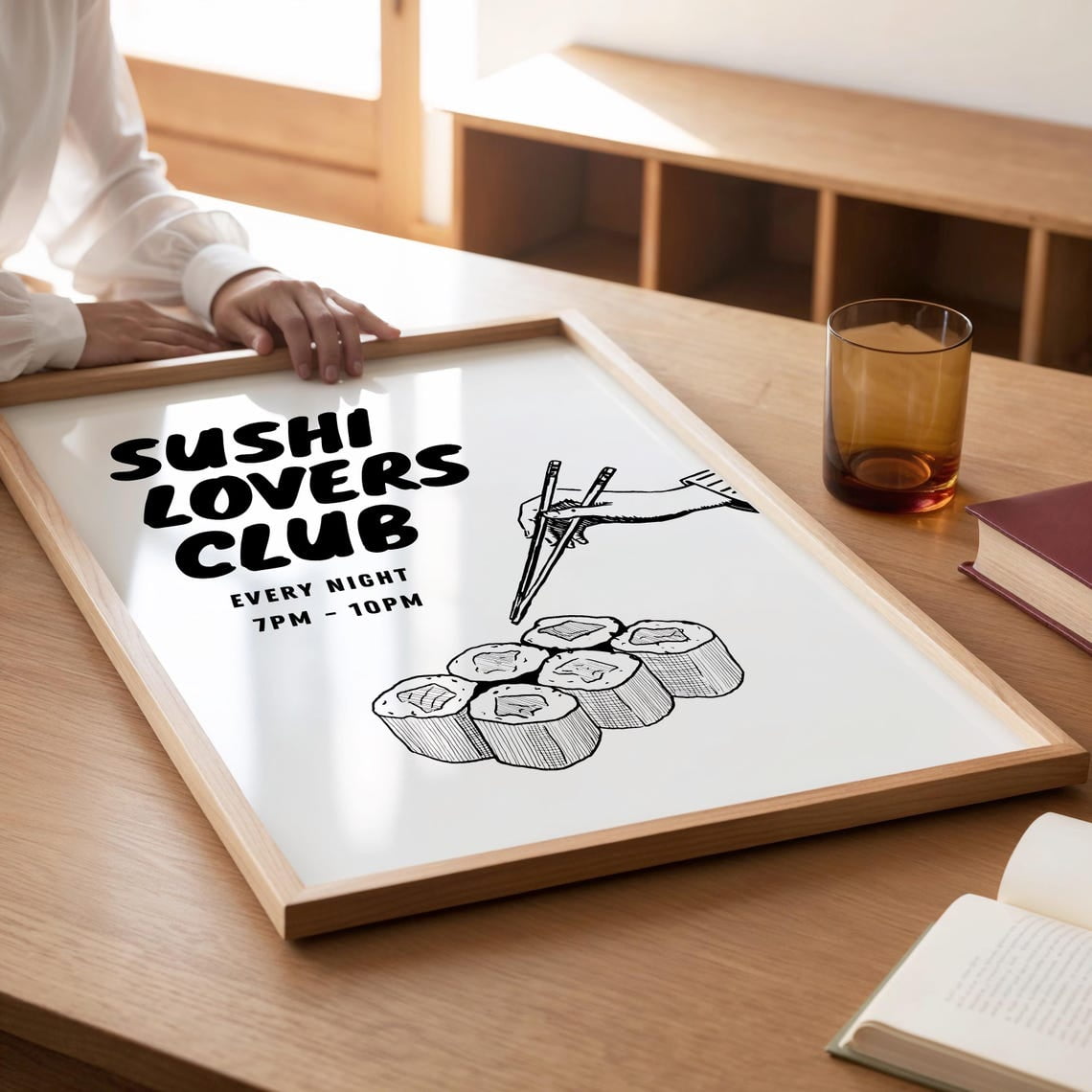 Sushi Lovers Club Print, Maki Rolls Poster, Japanese Cuisine, Black ...