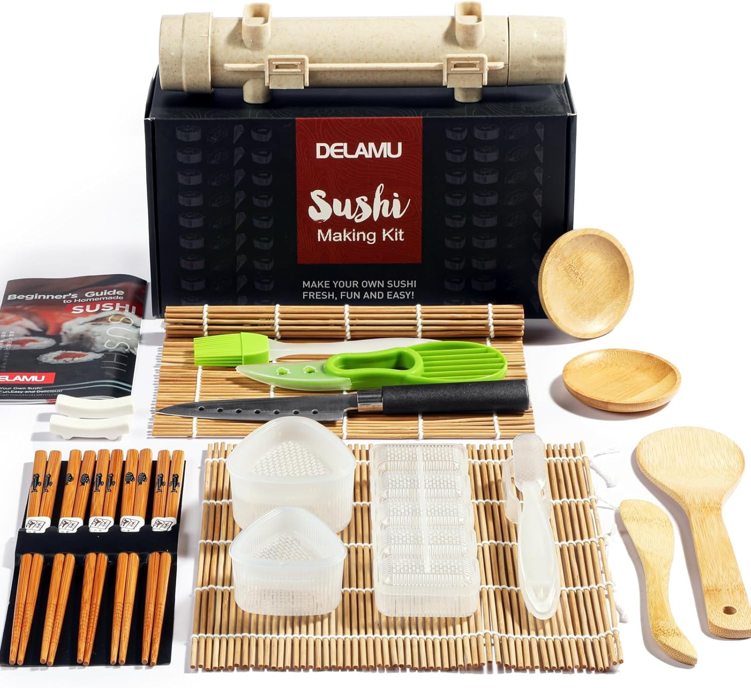 Sushi Making Kit, Upgrade 22 in 1 Sushi Maker Kit with Bamboo Mats ...
