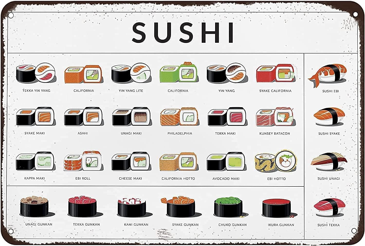 Sushi Metal Signs Vintage Various Types Of Sushi Shop Decor Aluminum ...
