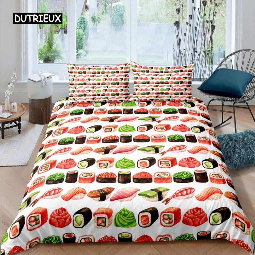 Sushi Pattern Duvet Cover Set King Microfiber Japanese-Style Comforter ...