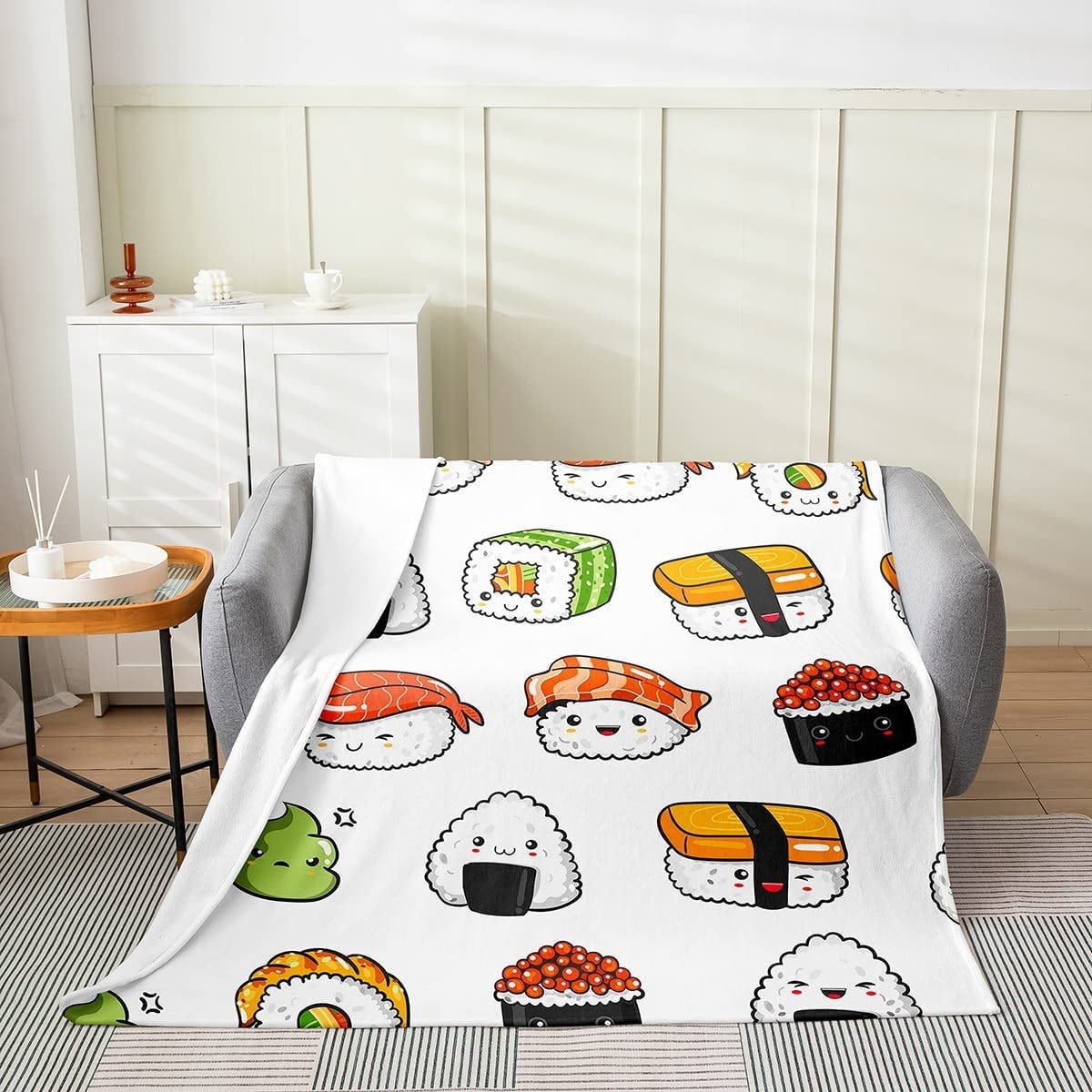 Sushi Print All Season Bed Blanket,Japanese-Style Fleece Throw Blanket ...