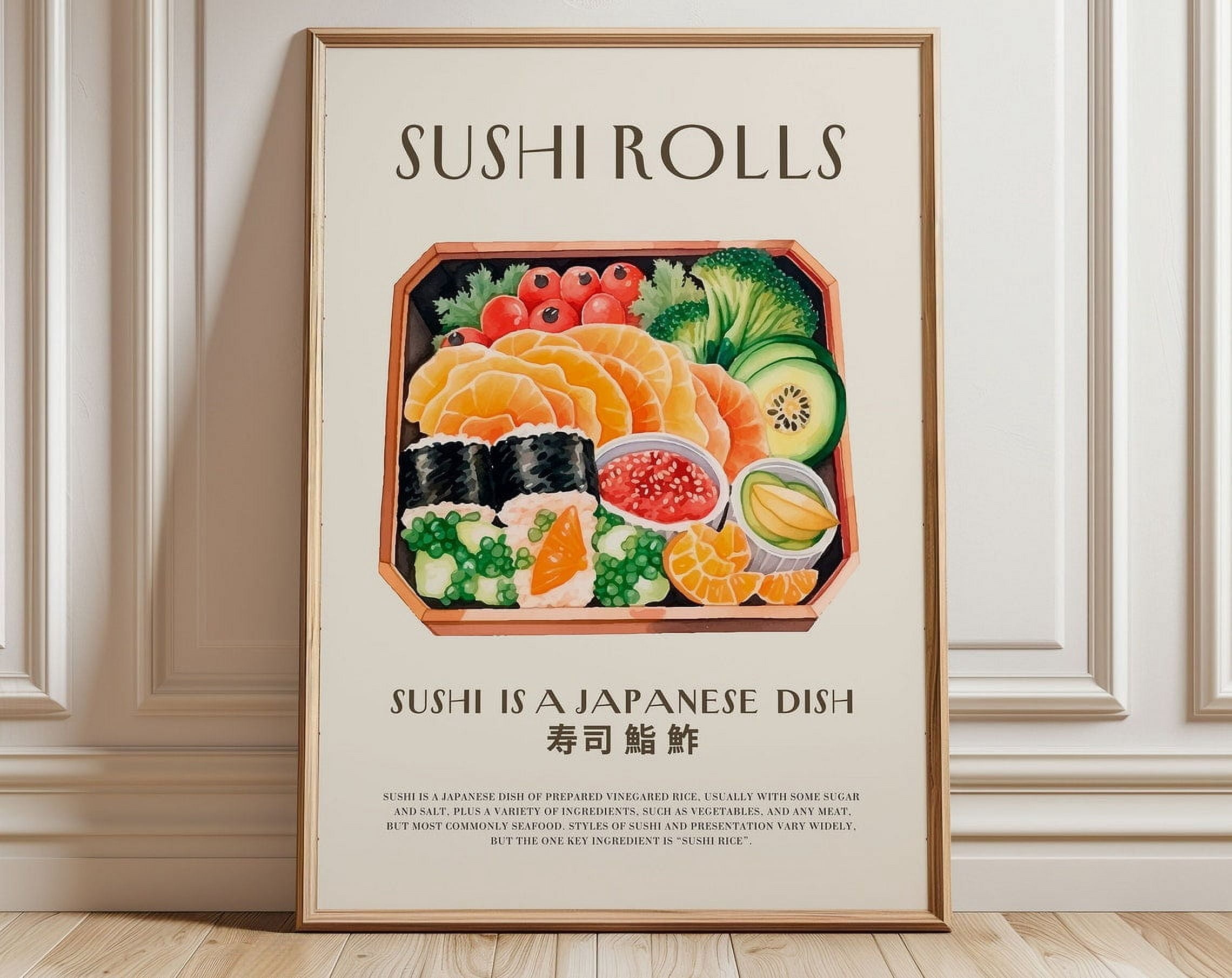 Sushi Rolls Print, Framed Wall Art, Japanese Kitchen Food Wall Art ...