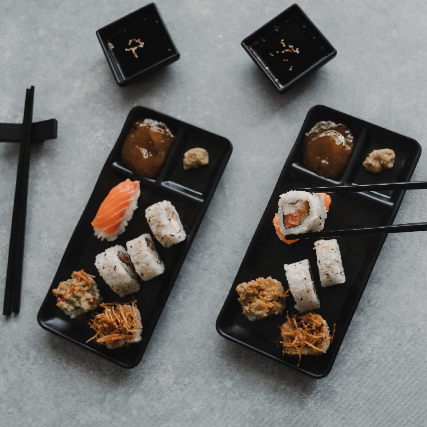 Sushi Serving Set with 4 Plates, 4 Soy Dishes, 4 Chopsticks & 4 Stands ...