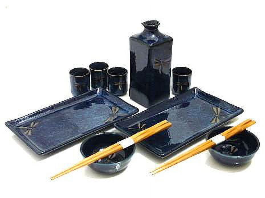 Sushi Set Made In Japan - MySushiSet 11 piece Blue Dragonfly Ceramic ...