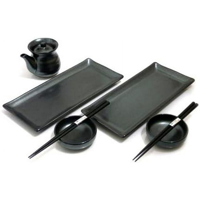 Sushi Set Made In Japan - MySushiSet 7 piece Black Crystal Ceramic ...
