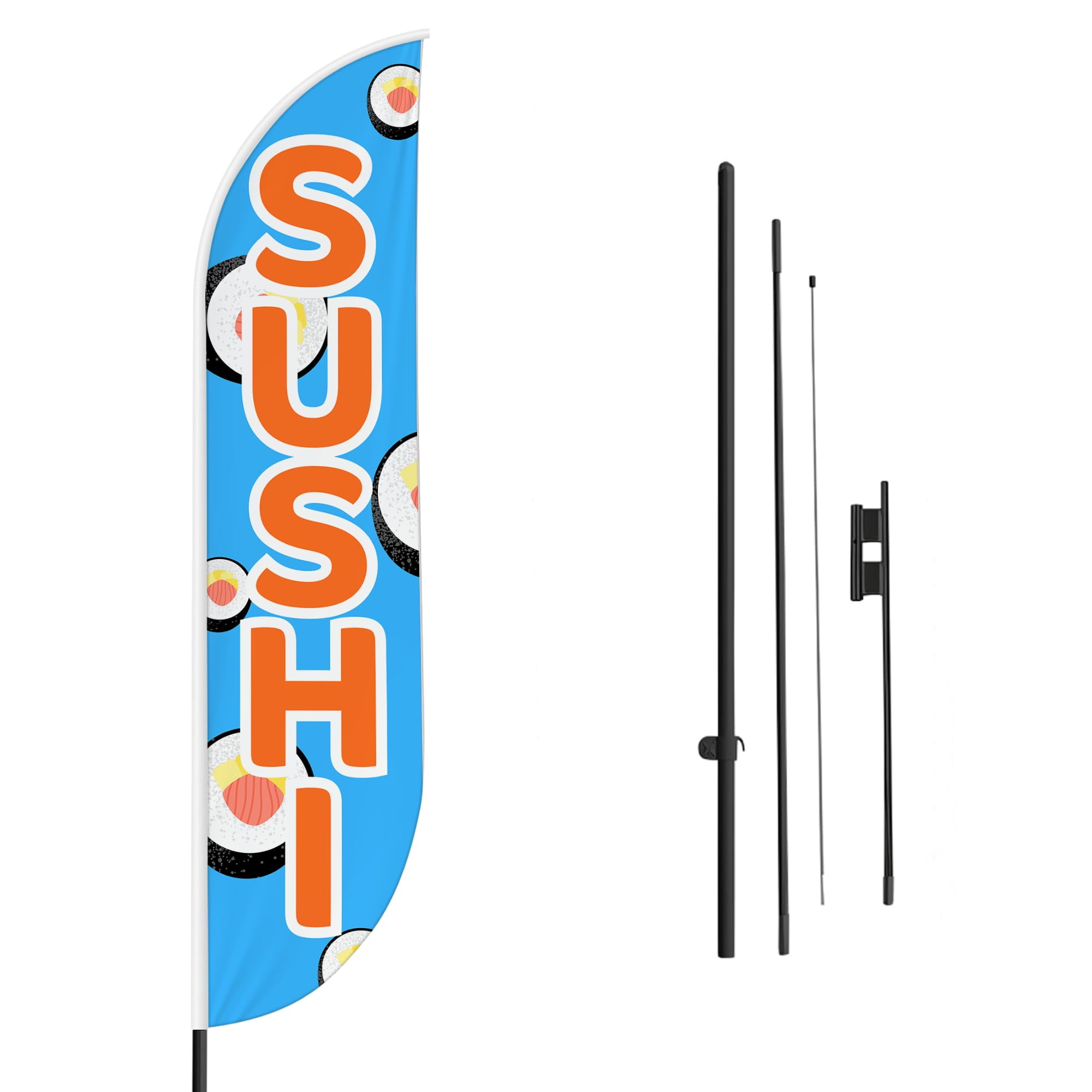 Sushi Sign feather flag Pole Mount for Outdoor by Mavis Print | 15 FEET Long Polyester Outdoor ...