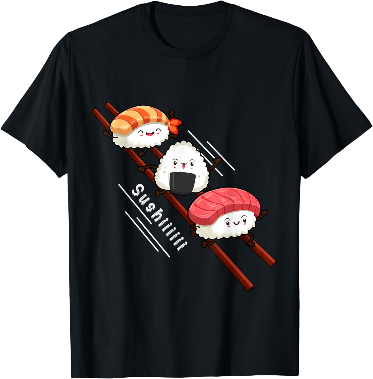 Sushi Sliding On Chopsticks Funny Kawaii Anime Japanese food T-Shirt ...