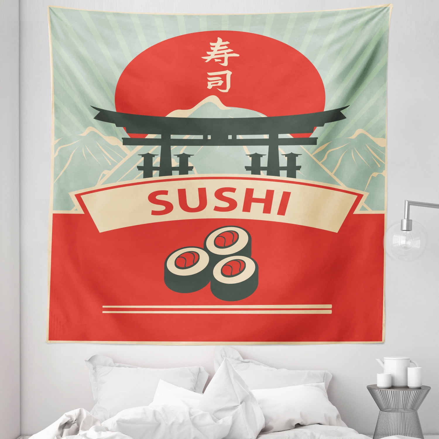 Sushi Tapestry, Popular Japanese Cultural Torii Gate and Sushi with ...