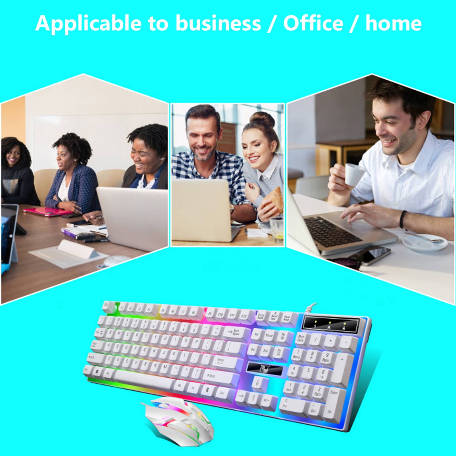 Suspended Colorful Luminous Keyboard Mouse Package USB Wired Mechanical ...