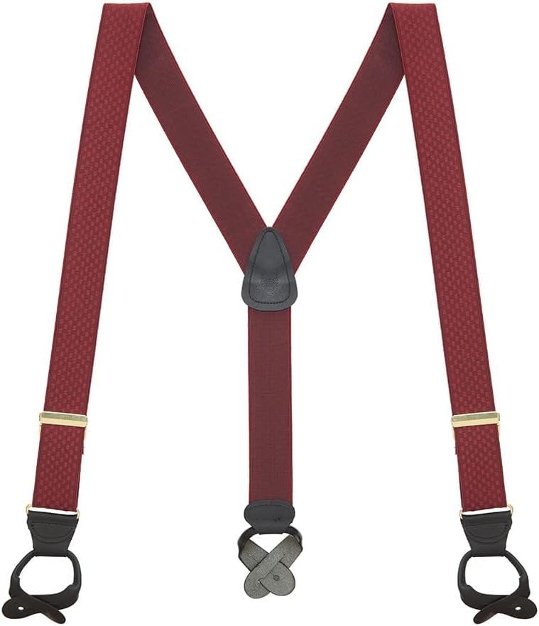 Suspender Store Mens Burgundy Jacquard Checkered Suspenders - Button ...