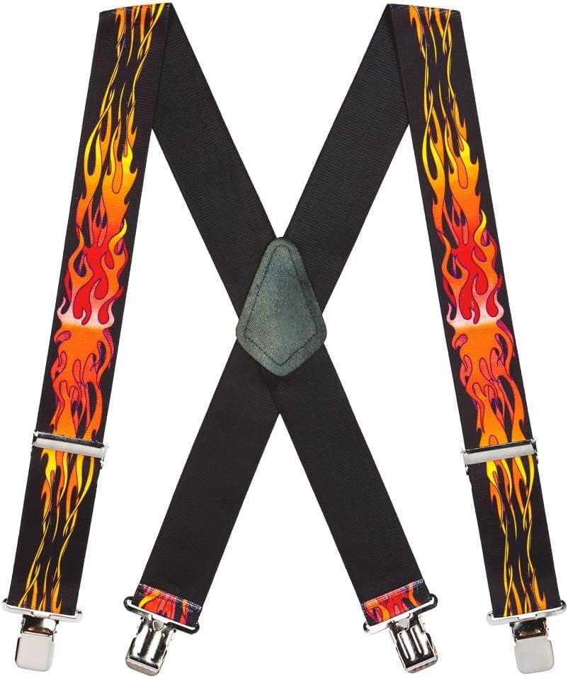 Suspender Store Orange Flames Suspenders - 2 Inch Wide Clip 60" for 6'4 ...