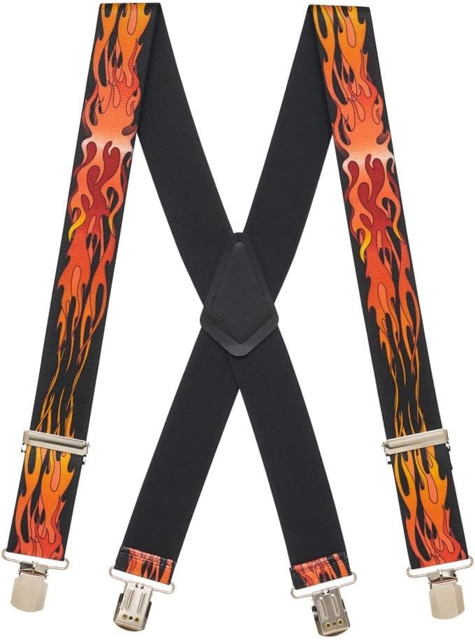 SuspenderStore Flames Suspenders - 2-Inch Wide Elastic - Pin Clip - 2 ...