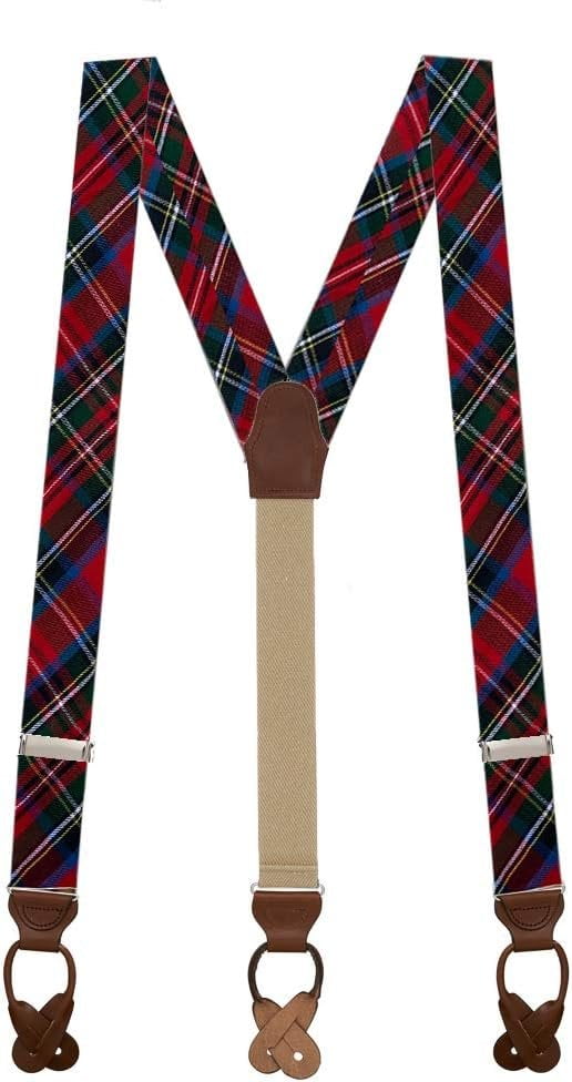 SuspenderStore Tartan Plaid Cotton Suspenders - 1.38-Inch Wide - Button ...