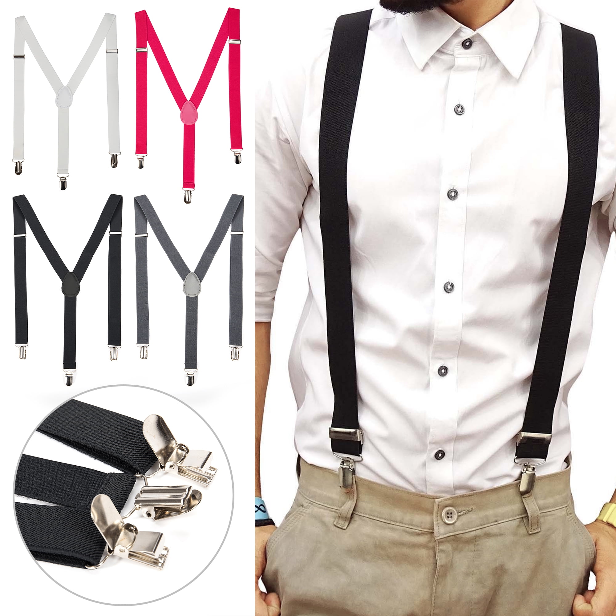 Suspenders One Size Fully Adjustable Y Shaped with Strong Clips ...