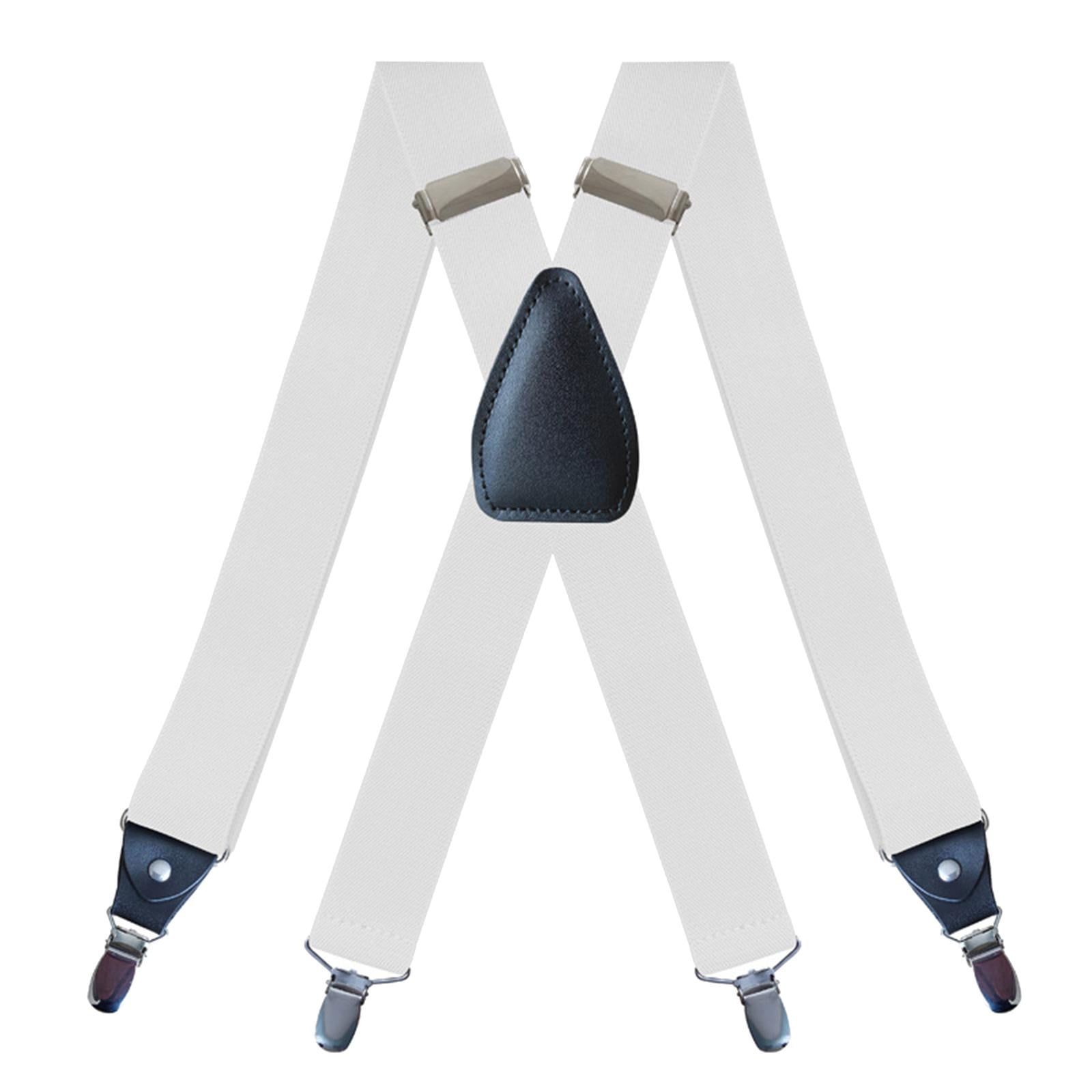 Suspenders for Men 4 Clips Elastic Straps 1.38 Inches Wide Solid Color ...