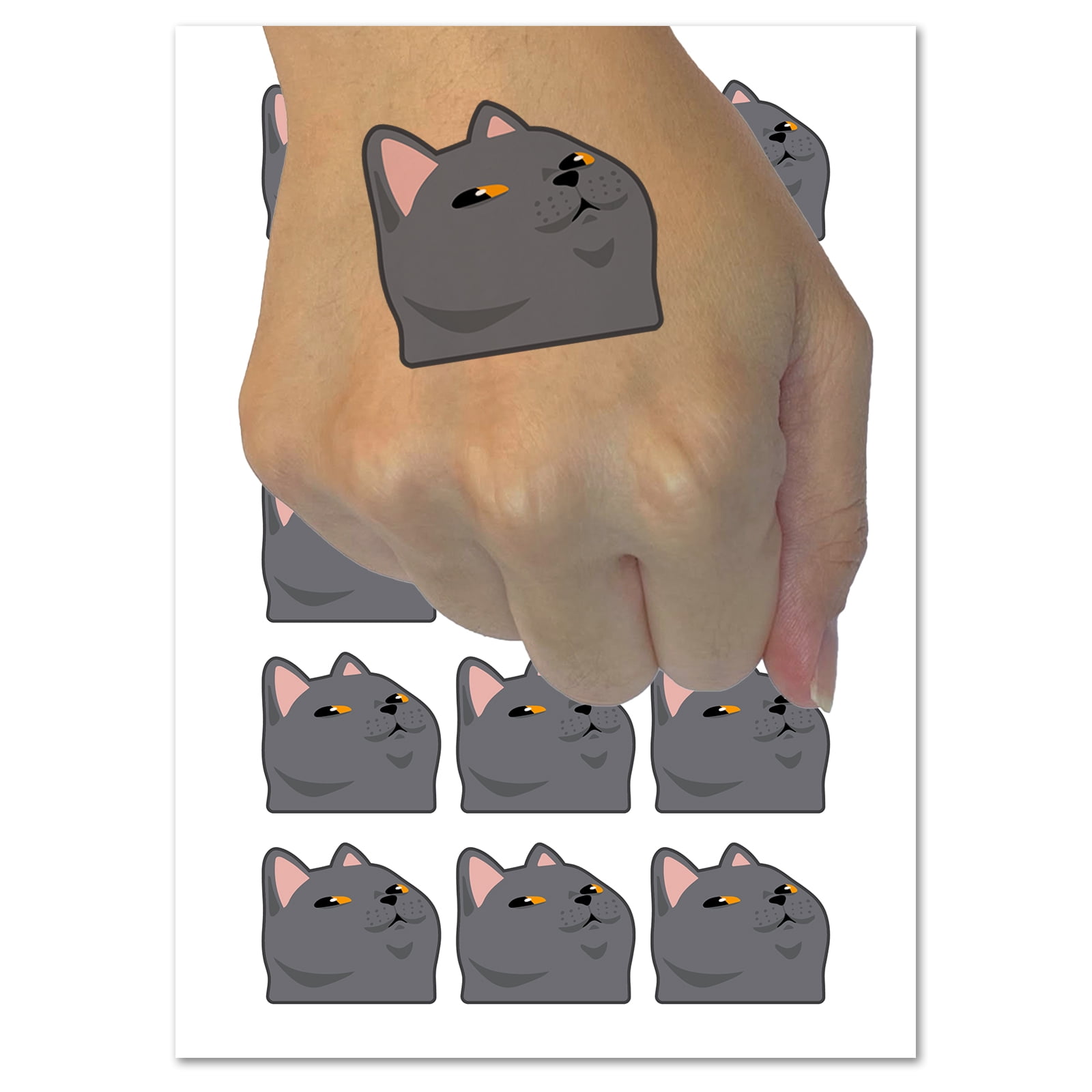 Suspicious Gray Cat Bombastic Side Eye Water Resistant Temporary Tattoo ...