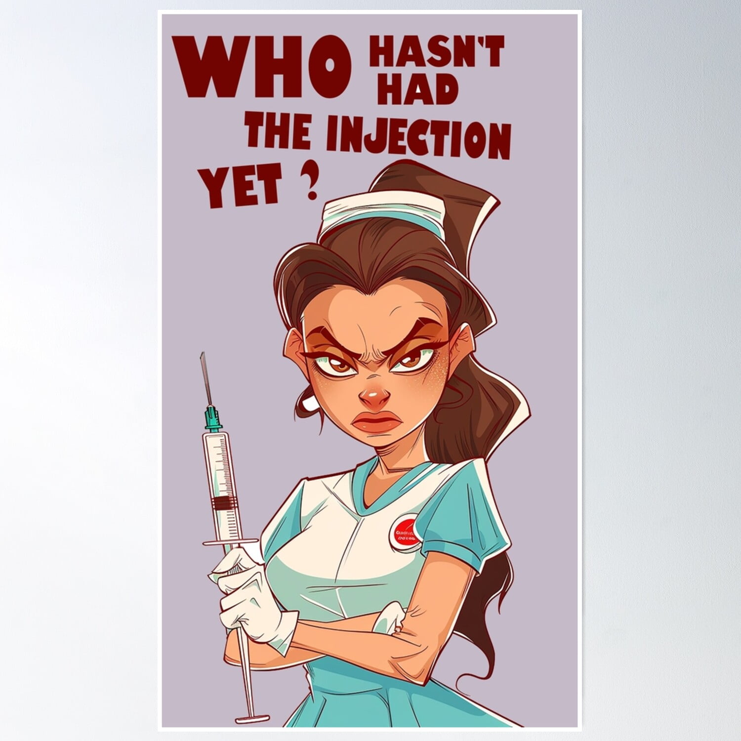 Suspicious Nurse Holding Huge Syringe Poster Wall Art, Modern Wall ...
