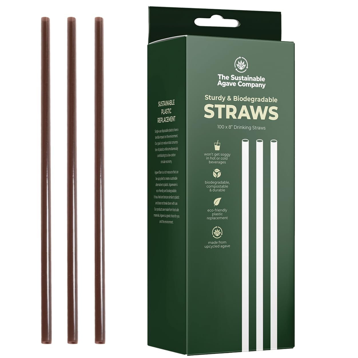 Sustainable Agave Co - AIF9 Agave Fiber Unwrapped Drinking Straws - 100 Count - Biodegradable ...