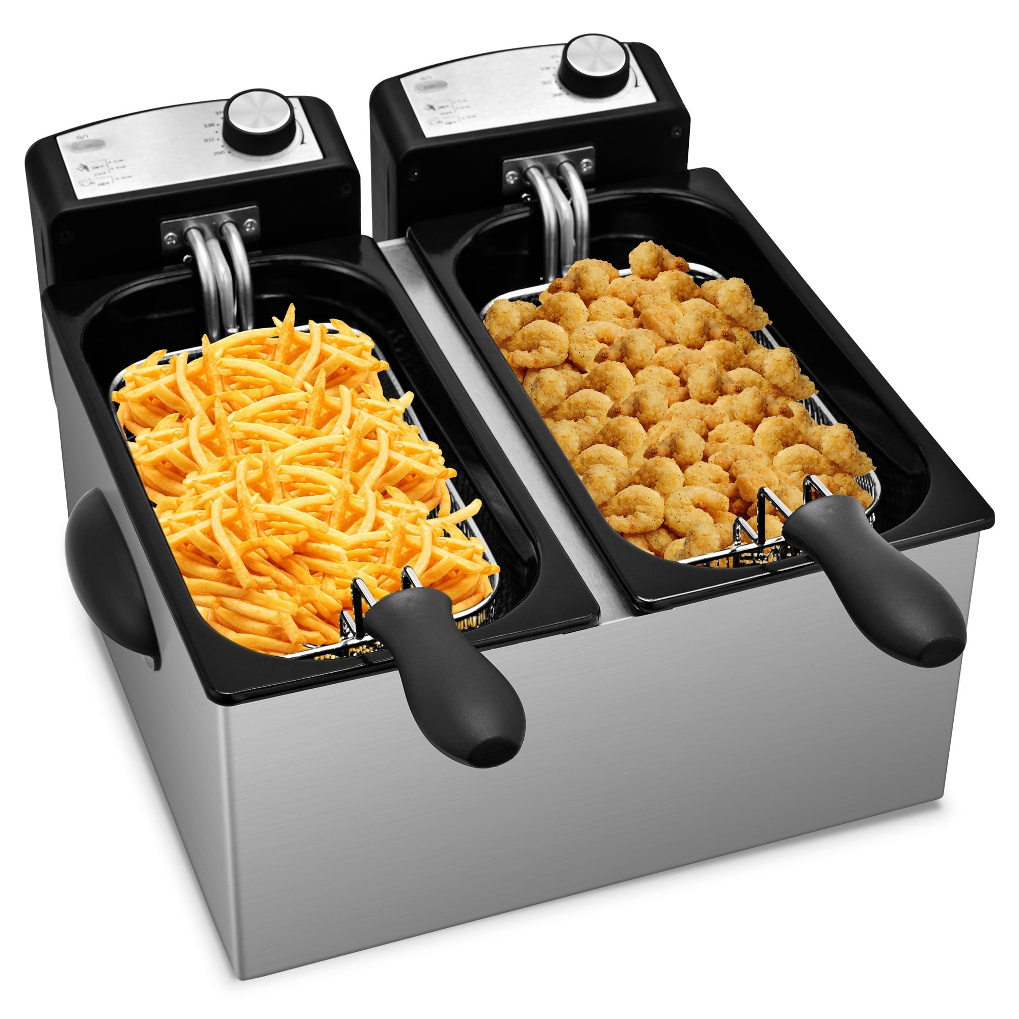 6.0L Stainless Steel Double Electric Deep Fryer, 3000W Fast Heating ...