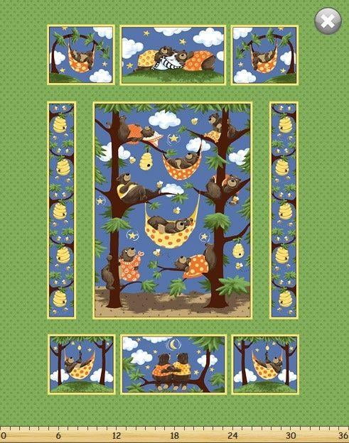 Susybee Barron Quilt 35x43 Panel Sleeping bears Hammocks 100% Cotton ...