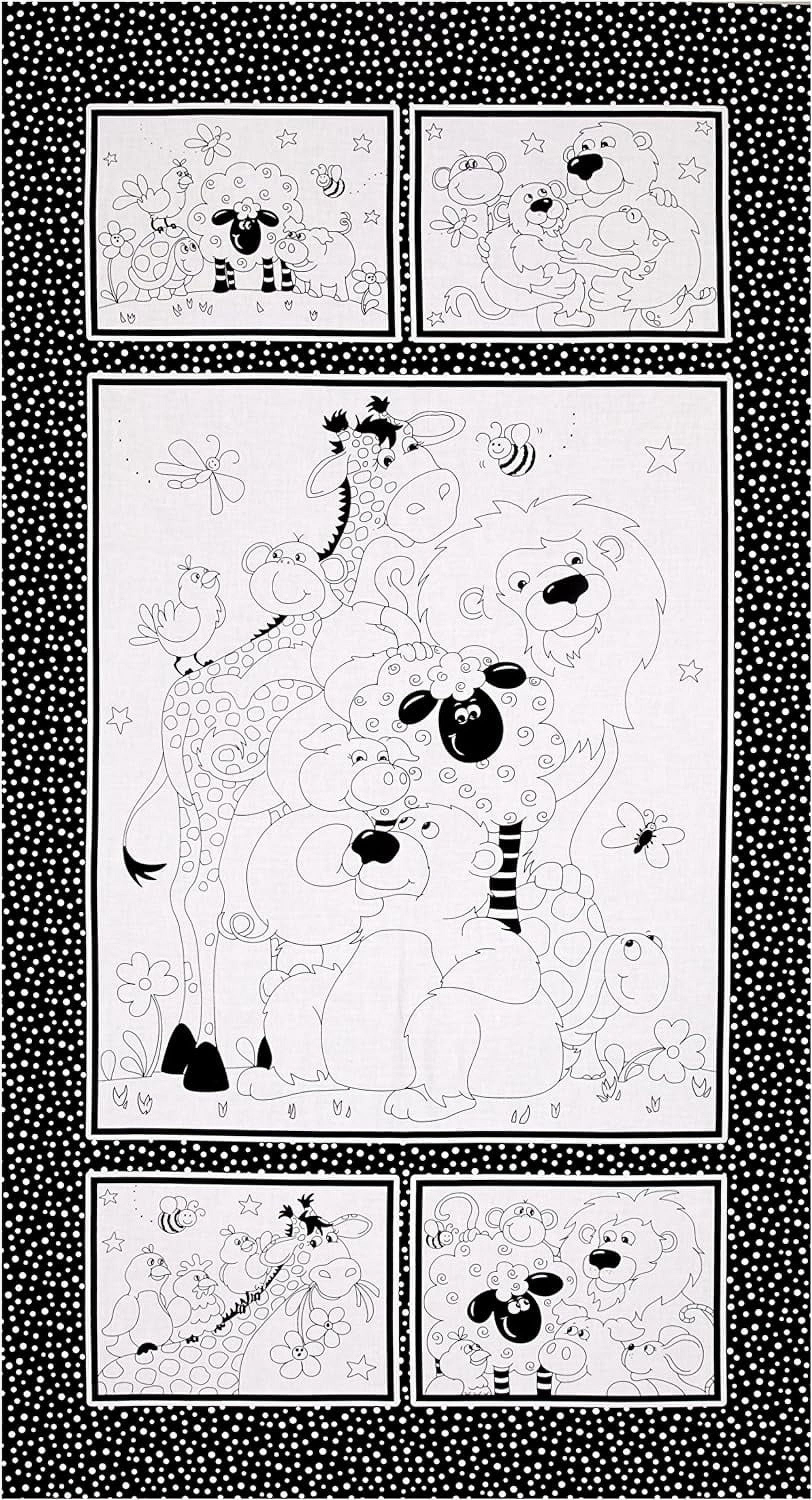 Susybee Color Me Zoo Animals 24x43 in. Panel White/Black 100% Cotton ...