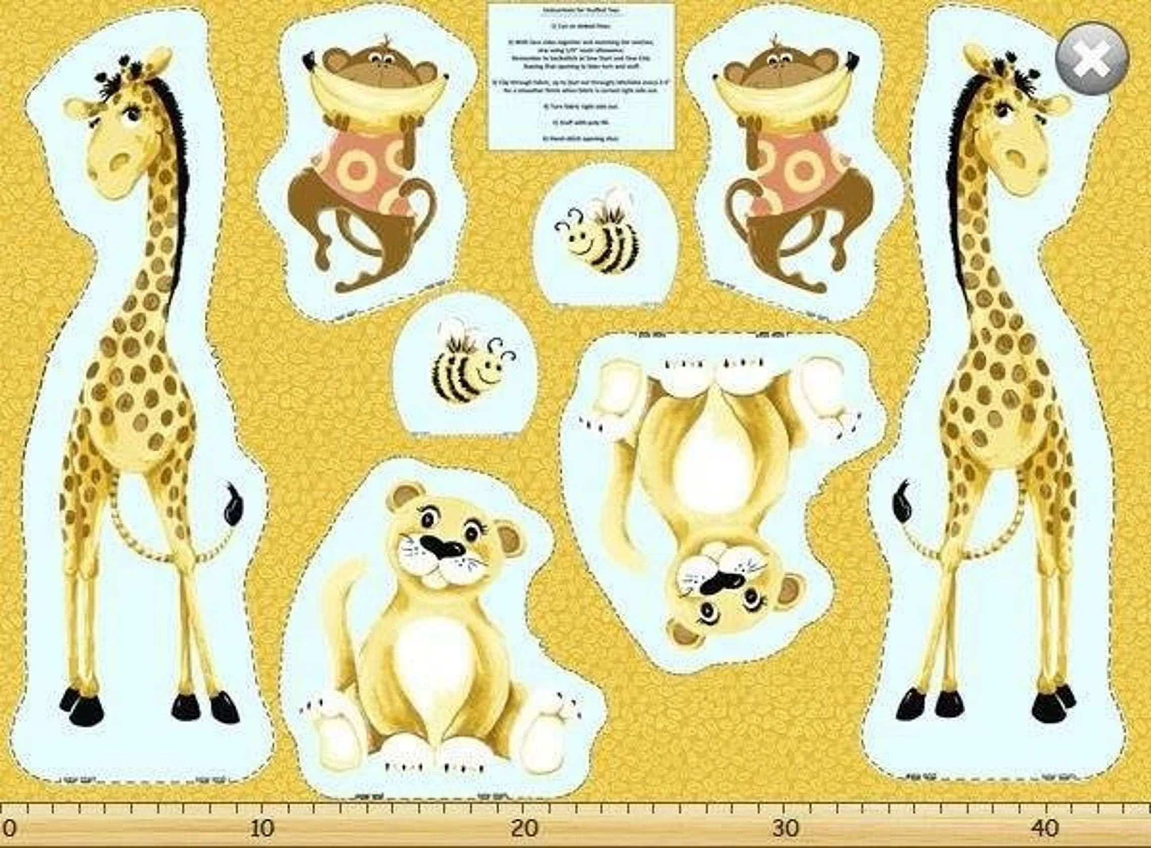 Susybee Jungle Toys Giraffe Lion Bee Monkey 29x43in. panels 100% Cotton ...