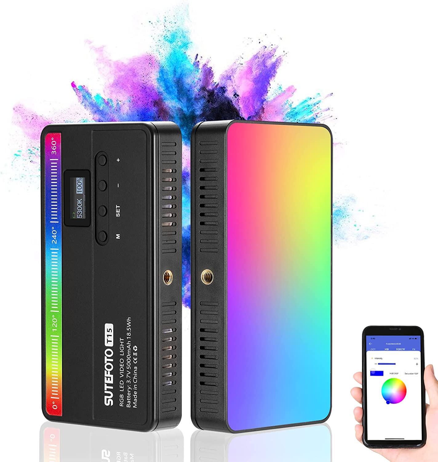 Sutefoto RGB Video Light 15 (W) /360° Full Colors/CRI 96+/5000mAh y ...