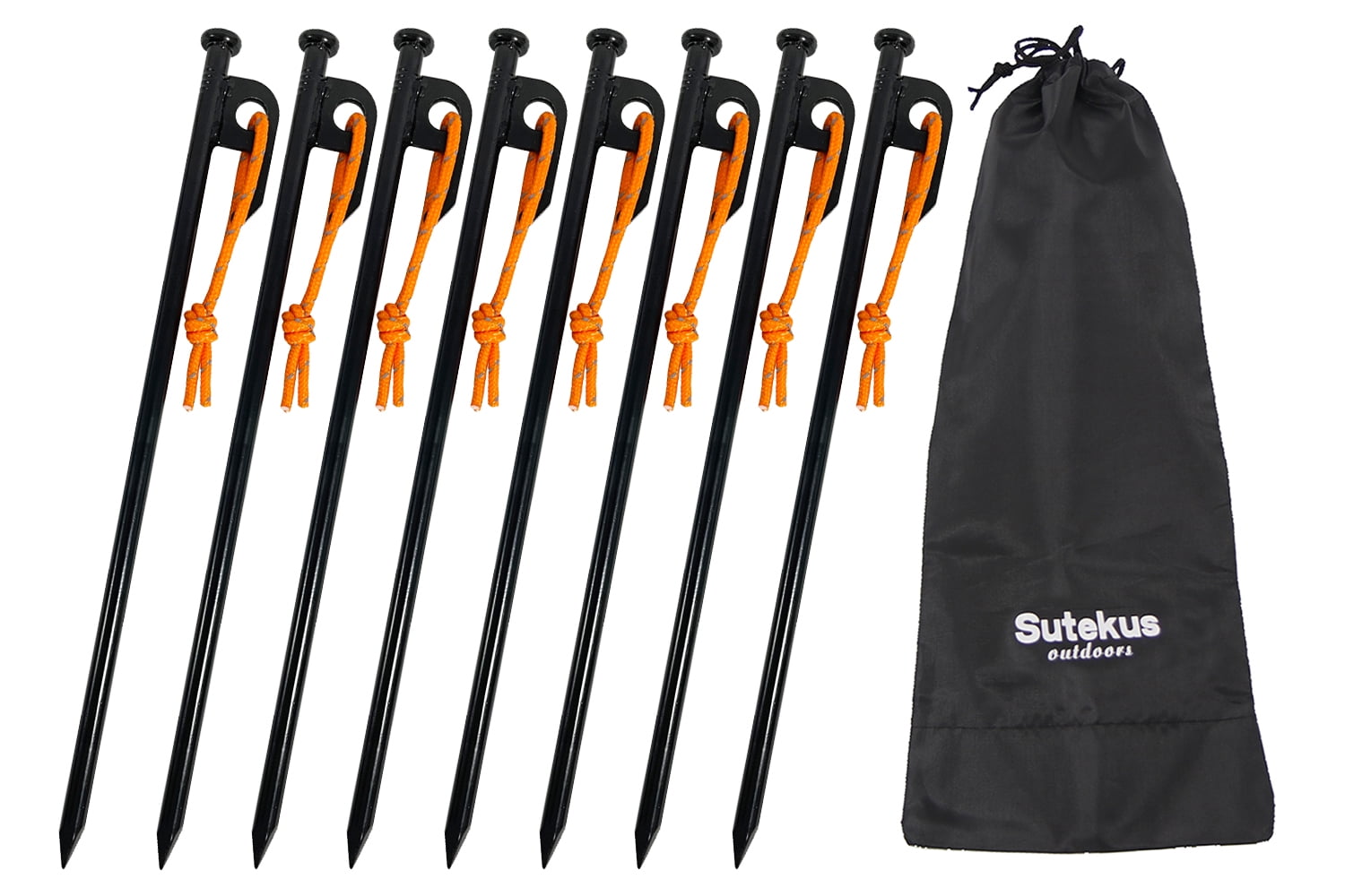 Sutekus Steel Tent Stakes 8PCS Heavy-Duty Tarp Pegs with Reflective ...