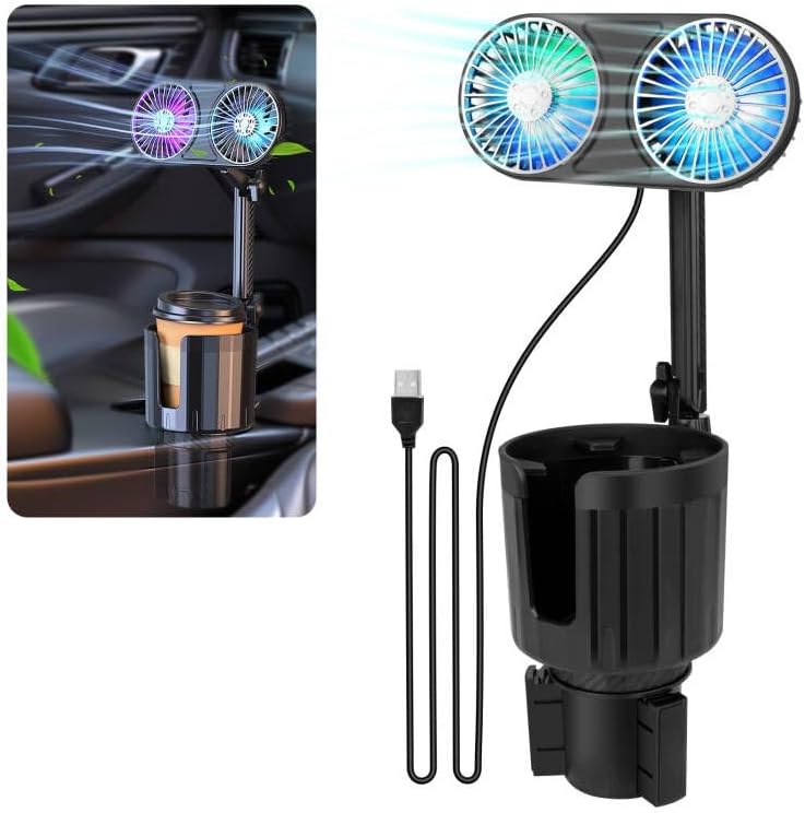Suteng Car Fan, Car Fan Cup Holder with Colorful Lights, USB Portable ...