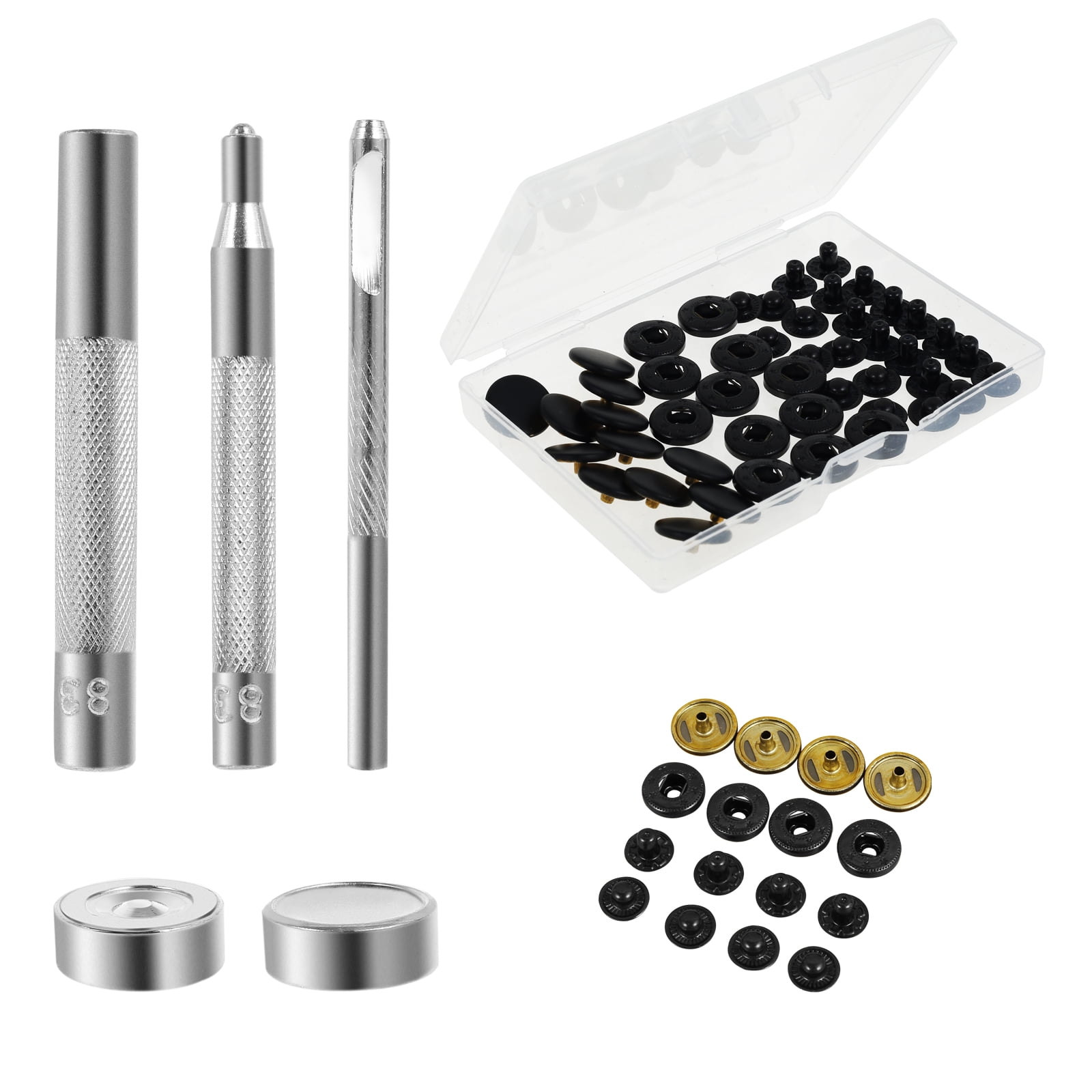 Sutowe 12 Sets Leather Snap Fasteners Kit 0.6inch Metal Snap Buttons ...