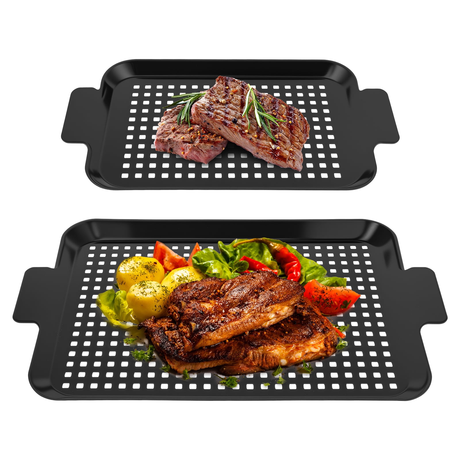 Sutowe 2 Pack Grill Topper Pan Kit Solid Versatile Barbecue Grilling ...