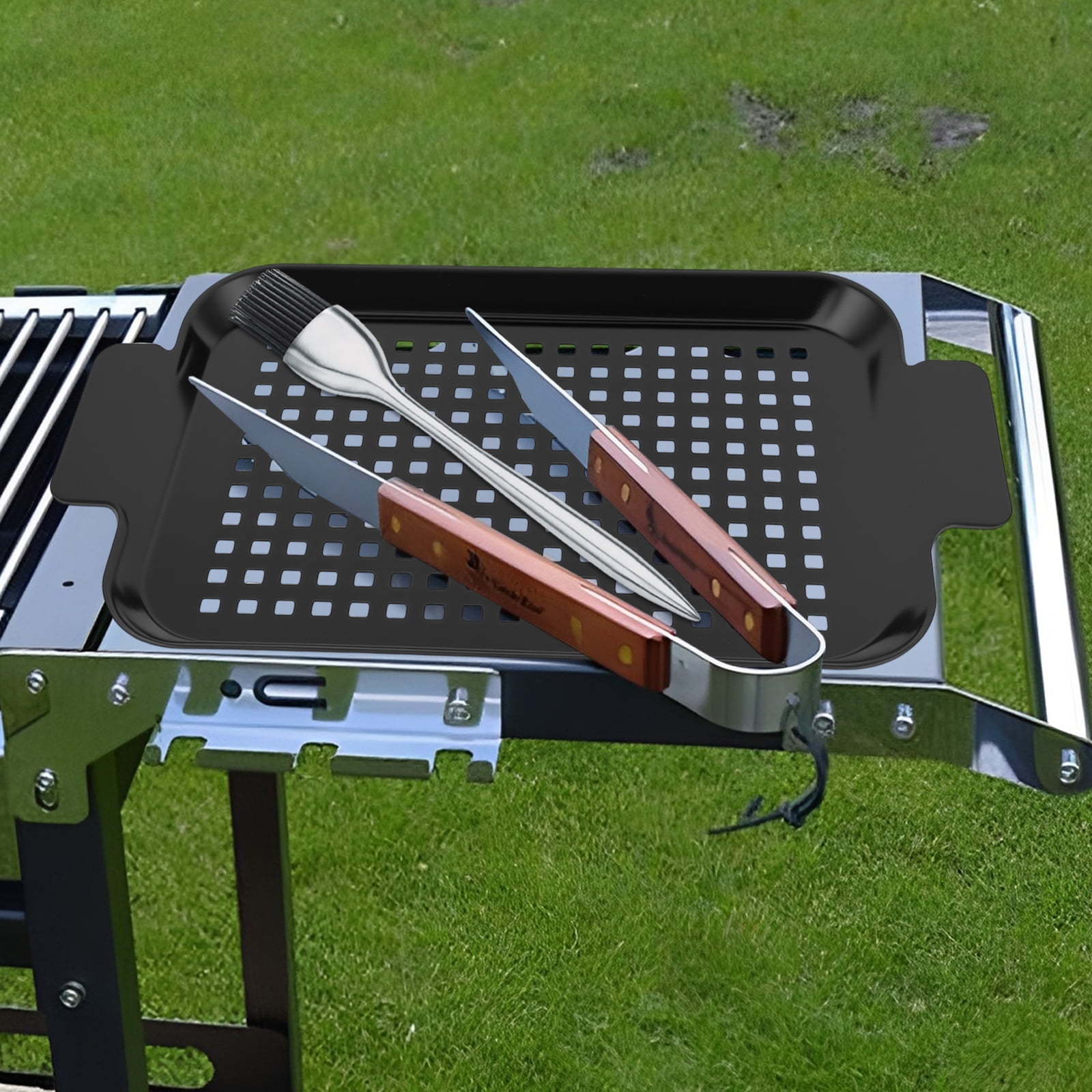 Sutowe 2 Pack Grill Topper Pan Kit Solid Versatile Barbecue Grilling ...