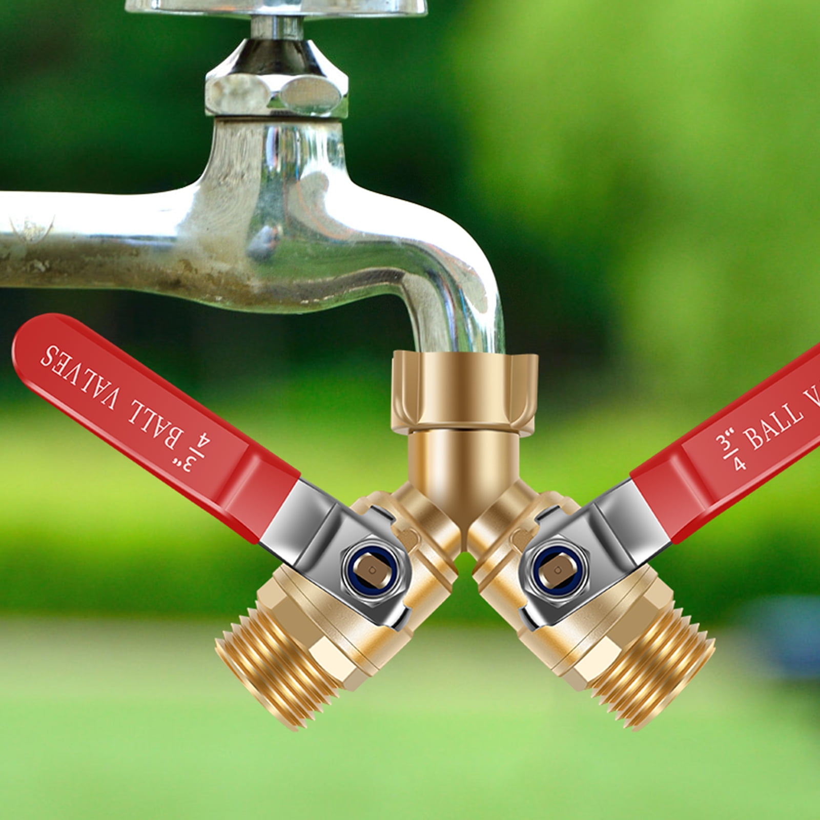 Tcwhniev 2 Way Brass Garden Hose Splitter Heavy Duty Long Handle Hose Y ...