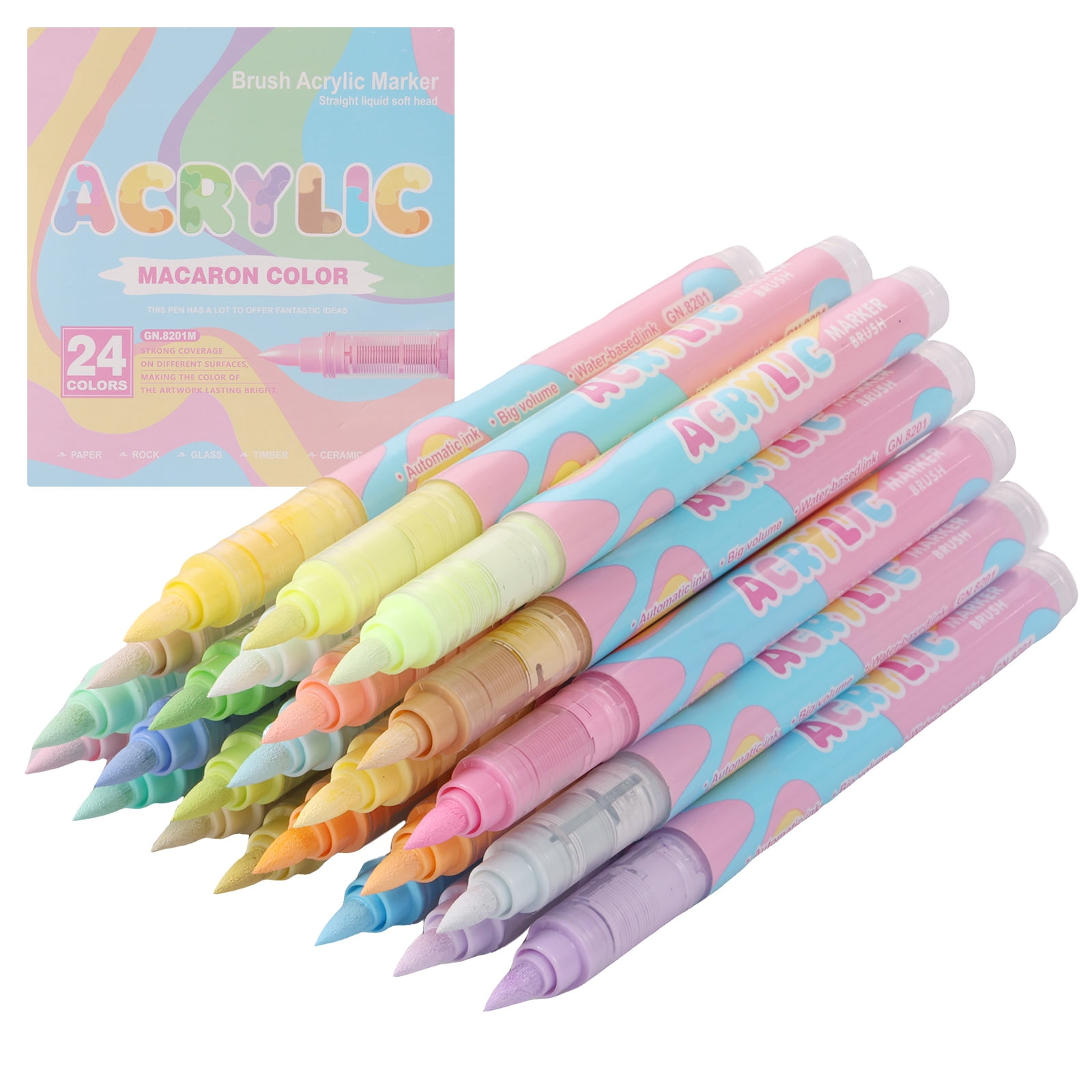 Sutowe 24 Vibrant Color Straight Liquid Acrylic Markers Set for Paper ...