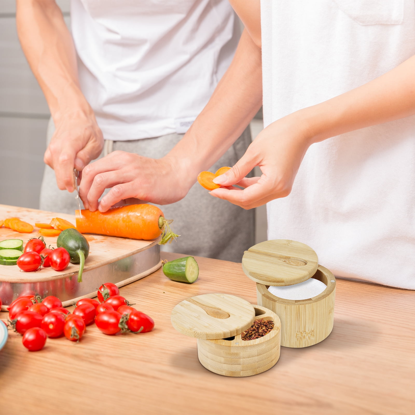 Sutowe 2Pcs Salt Cellar with Swivel Lid Wood Salt and Spice Box Elegant ...