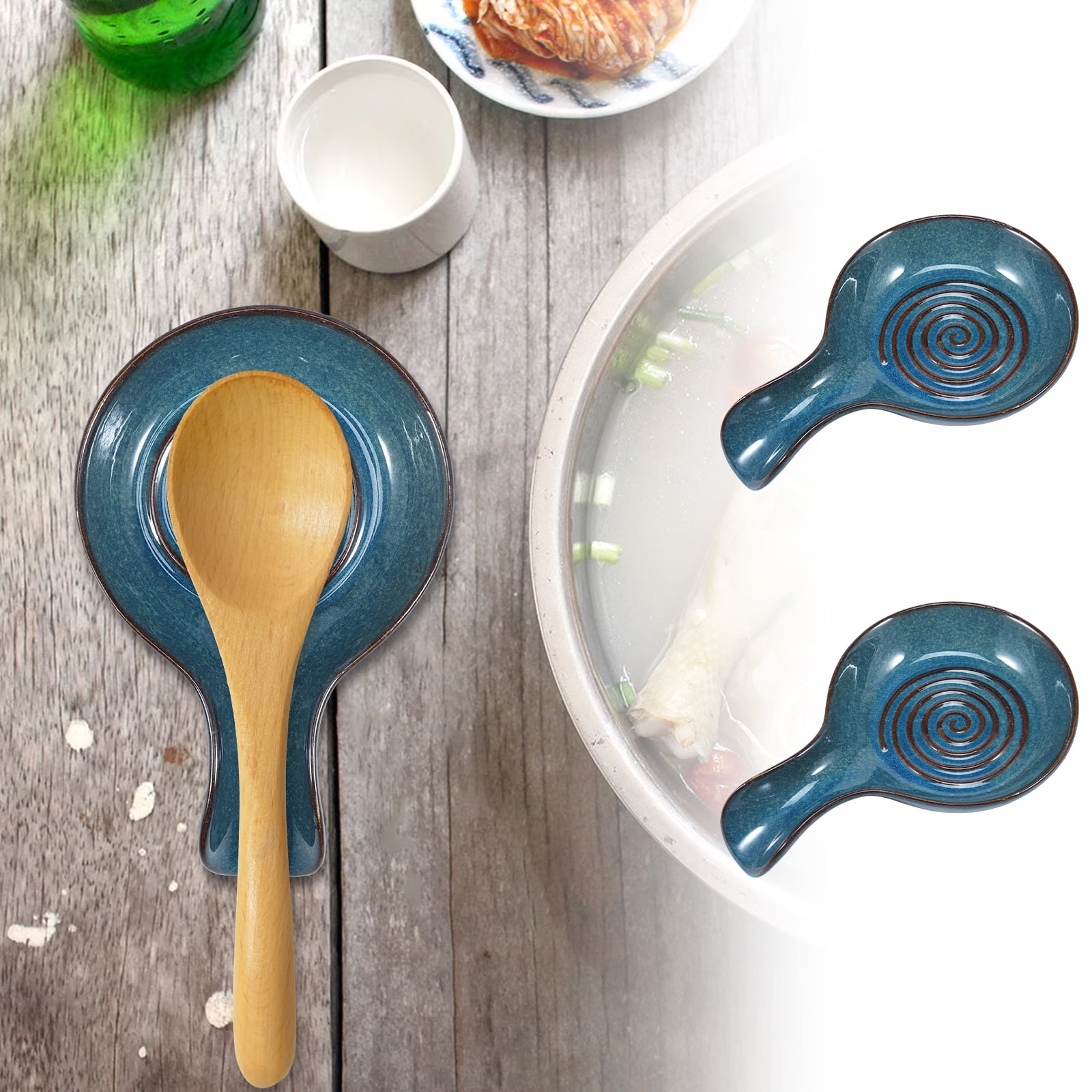 Sutowe 2Pcs Spoon Rest Large Ceramic Cooking Spoon Holder Heat ...