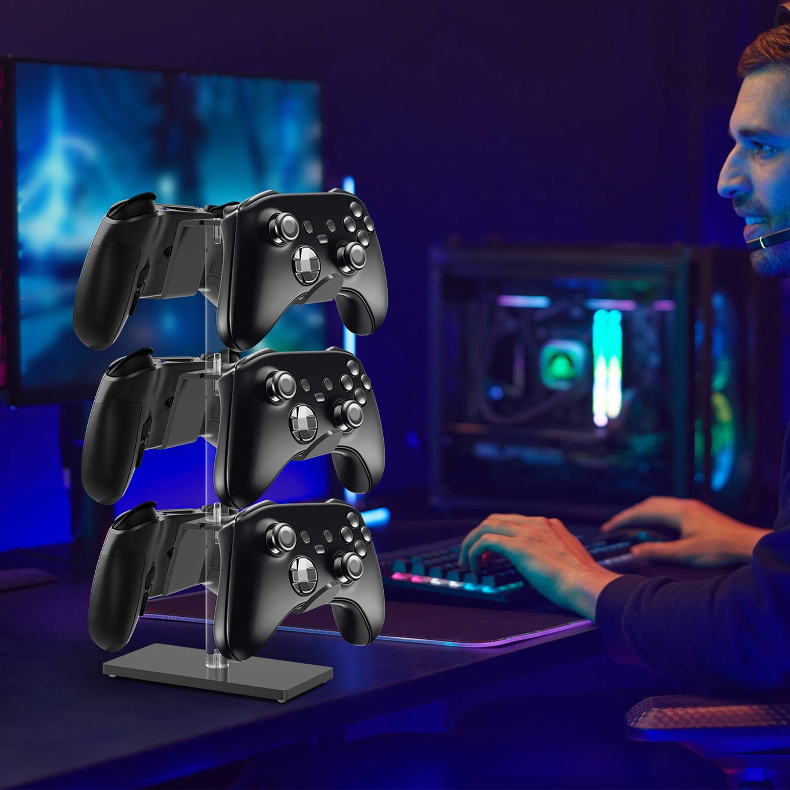 Sutowe 3 Tier Controller Holder Universal Tiered Headphone Stand Acrylic Gaming Controller