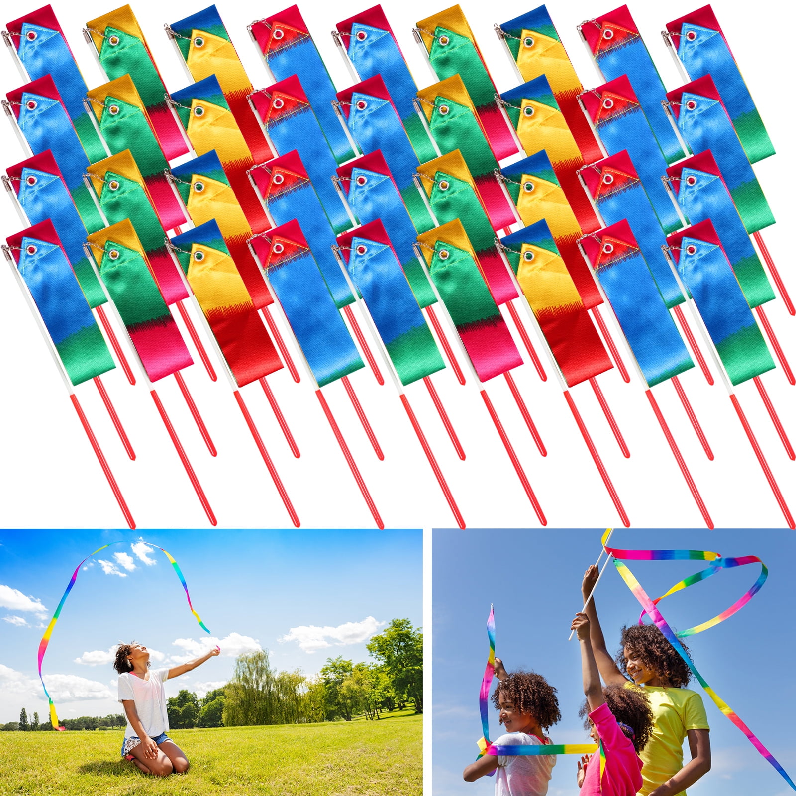 Sutowe 36 Pcs Ribbon Dancing Wand for Kids Colorful Dance Ribbon ...