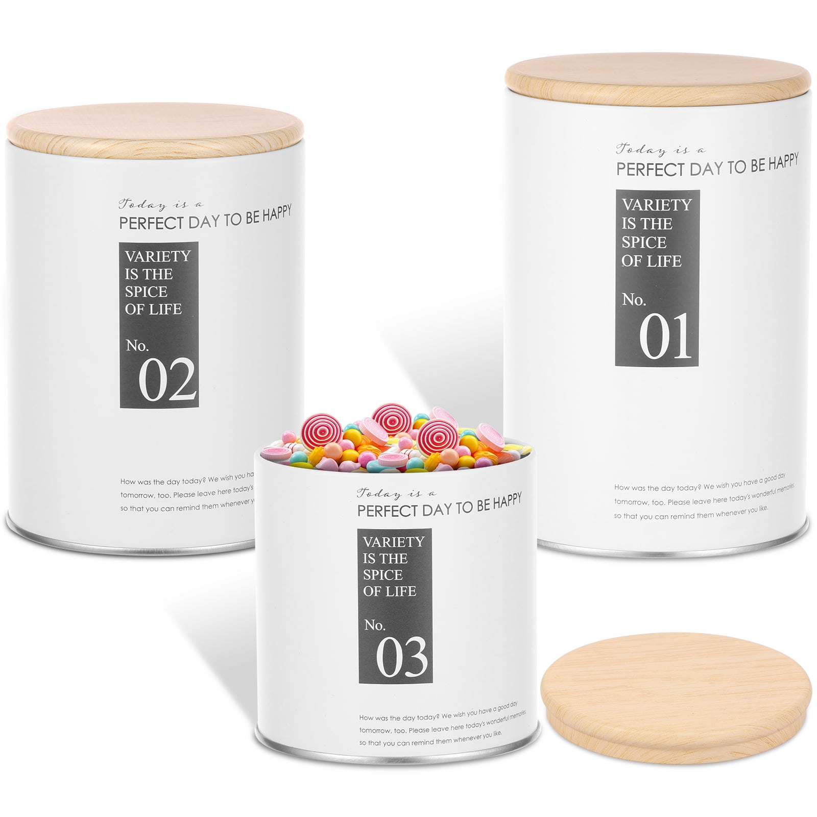 Sutowe 3Pcs Assorted Sizes Metal Kitchen Canister Set With Wood Lid ...