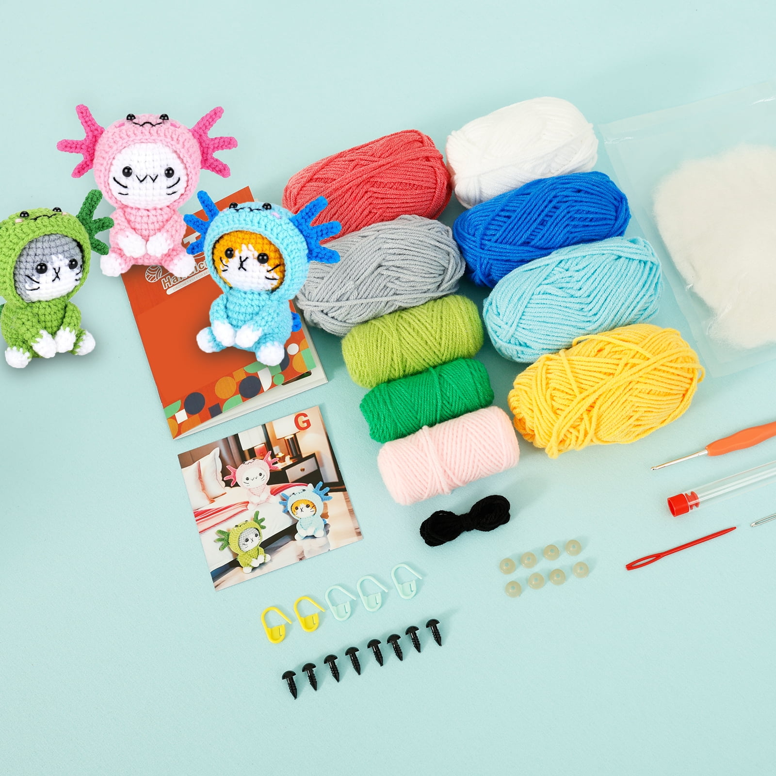 Sutowe 3Pcs Crochet Kit for Beginners Fun Axolotl Cat Crochet Set with ...
