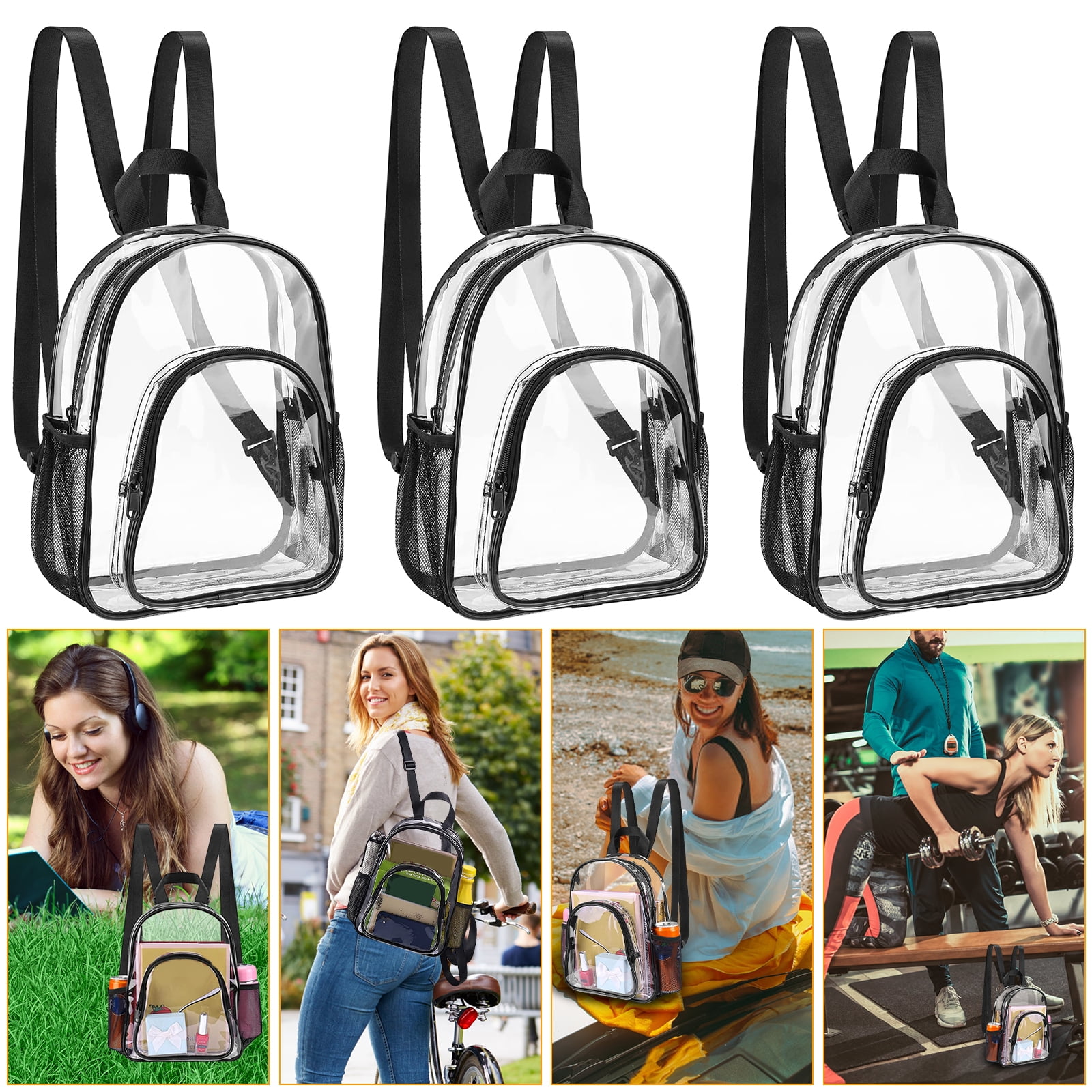 Sutowe 3Pcs PVC Transparent Backpack Stylish Clear Backpack Lightweight ...