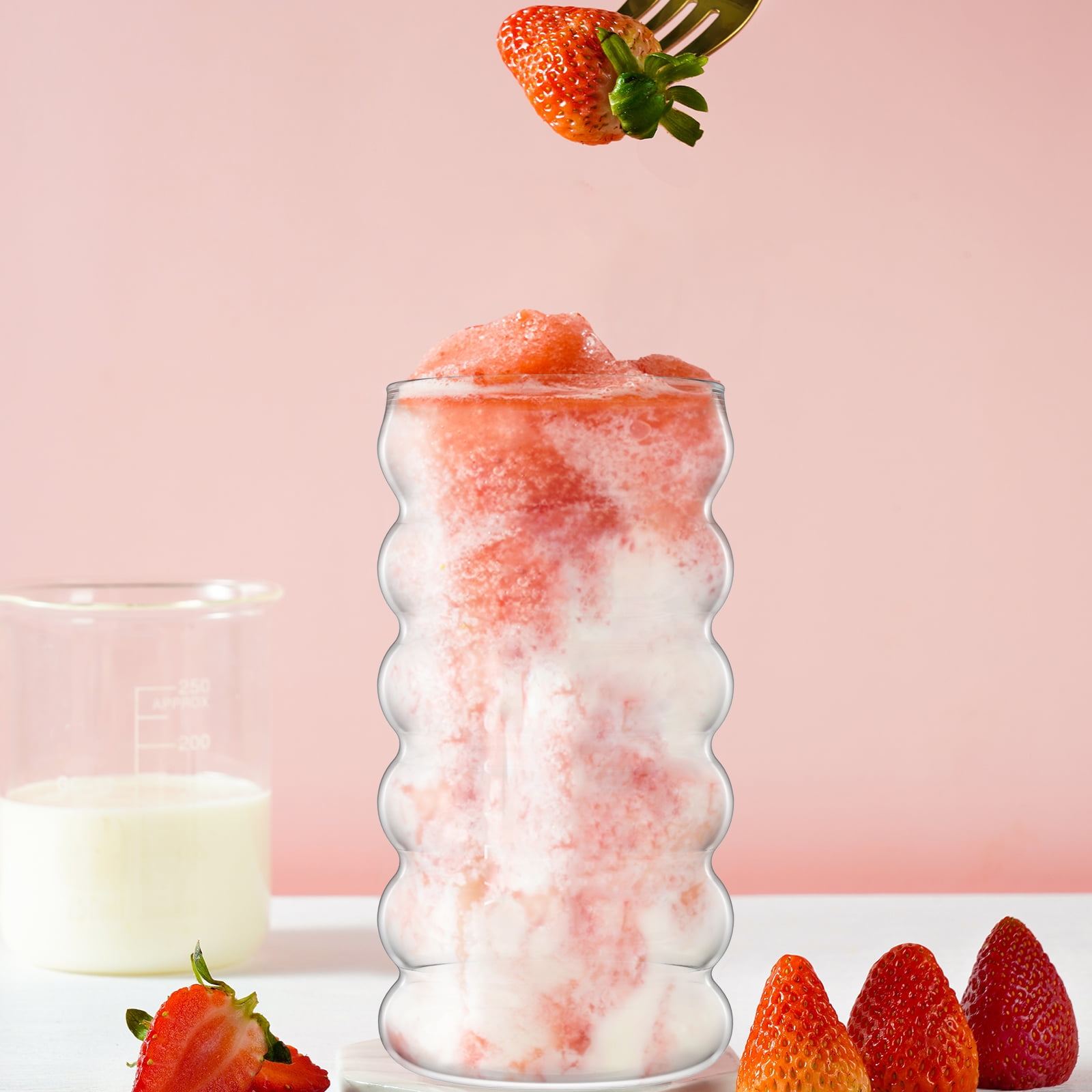 Tcwhniev 4Pcs Iced Coffee Glass 500ML Bubble Drinking Glass with Straw ...