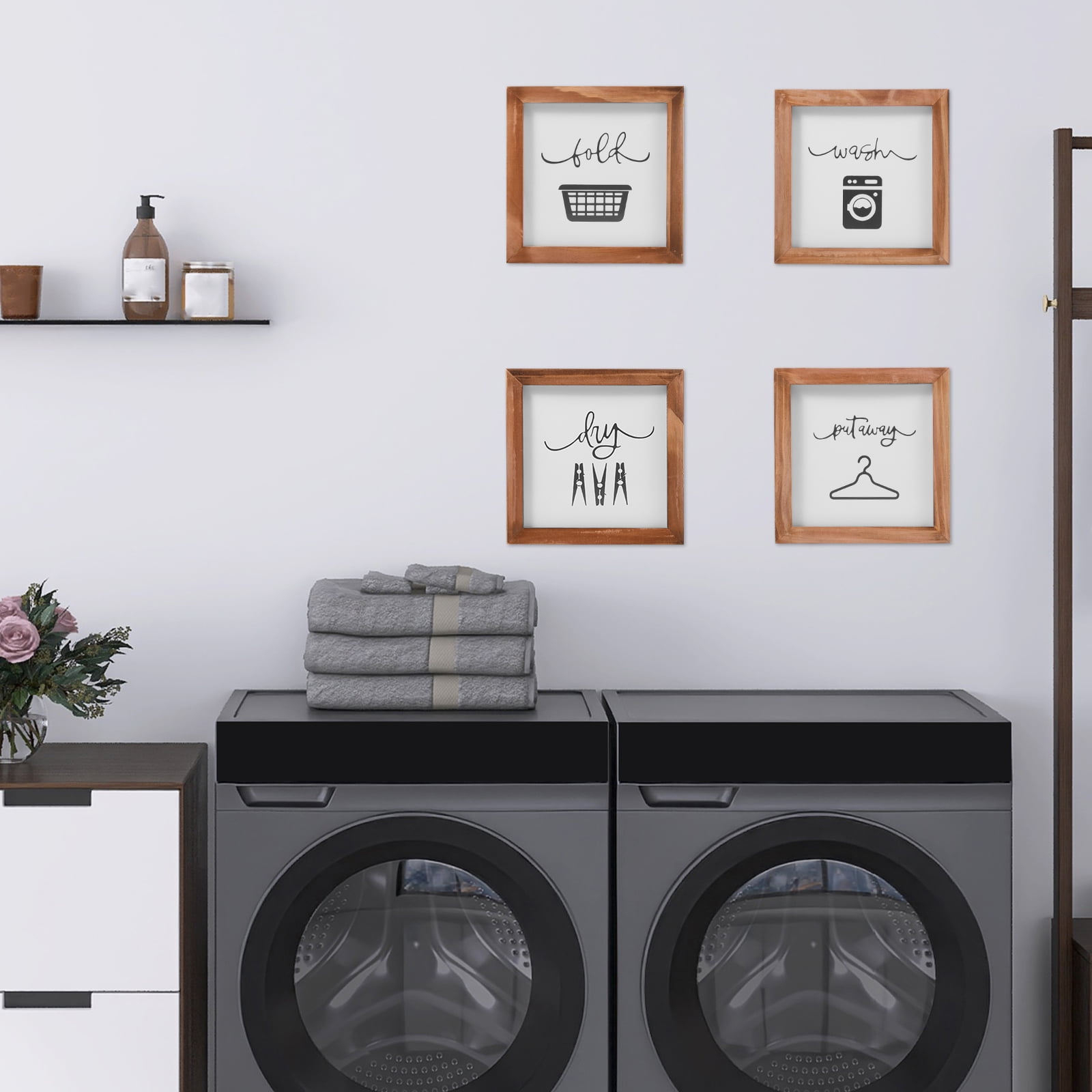 Sutowe 4Pcs Laundry Room Sign Décor Wooden Farmhouse Laundry Hanging ...