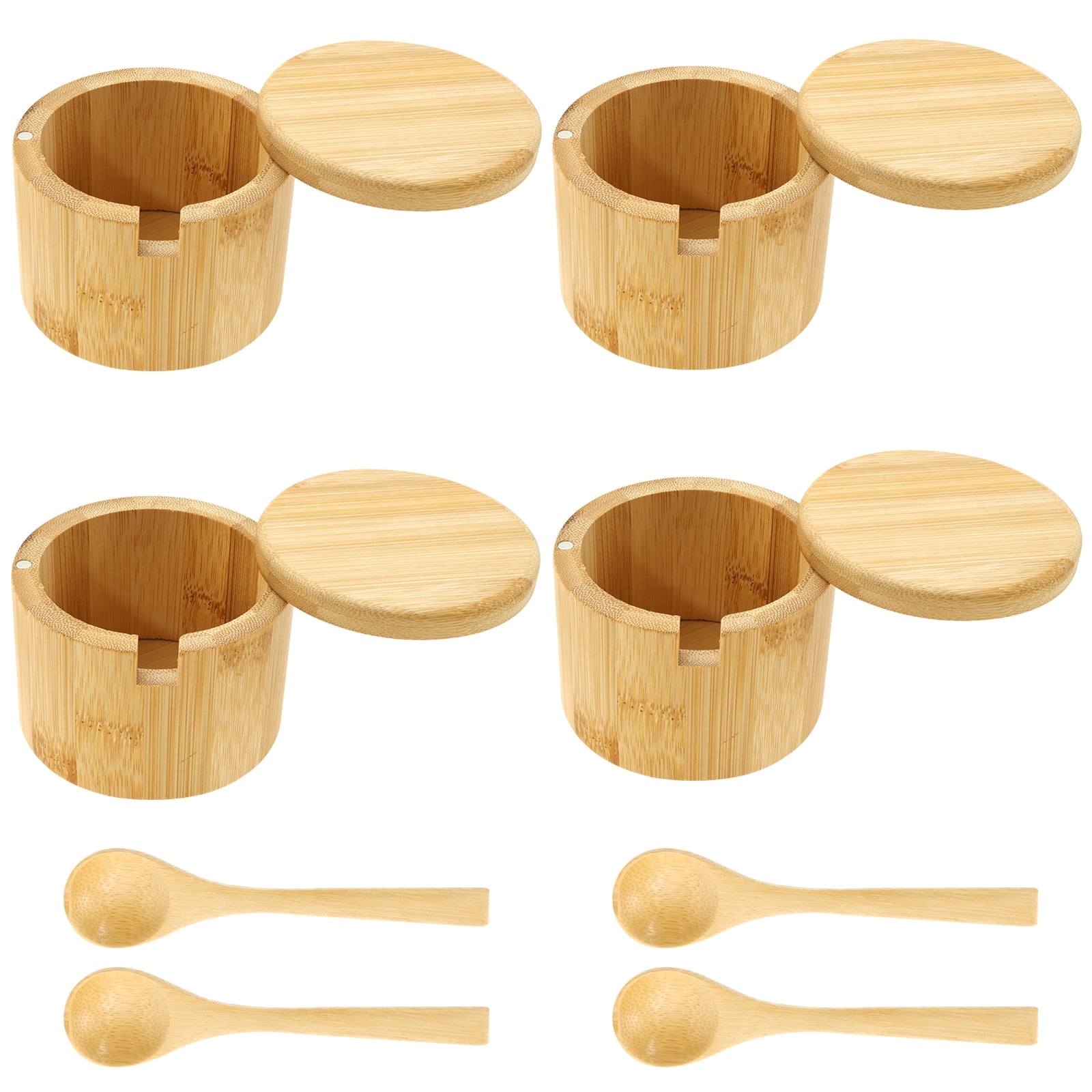 Sutowe 4Pcs Wood Salt Container Holder Inner Groove Design Salt Spice ...