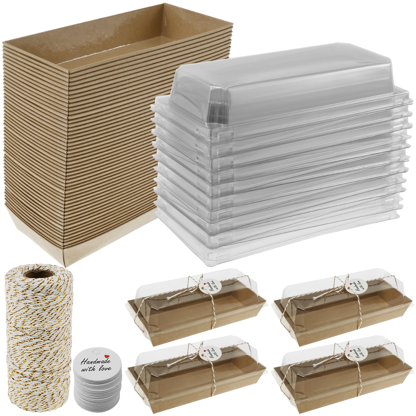 Tcwhniev 50Pcs Paper Dessert Boxes Set with Clear Lids Oil Proof ...